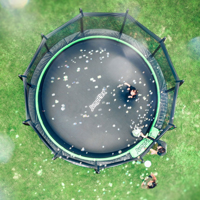 JumpFlex HERO 14' Trampoline for Kids Outdoor Play Equipment with Net and Ladder | Wayfair